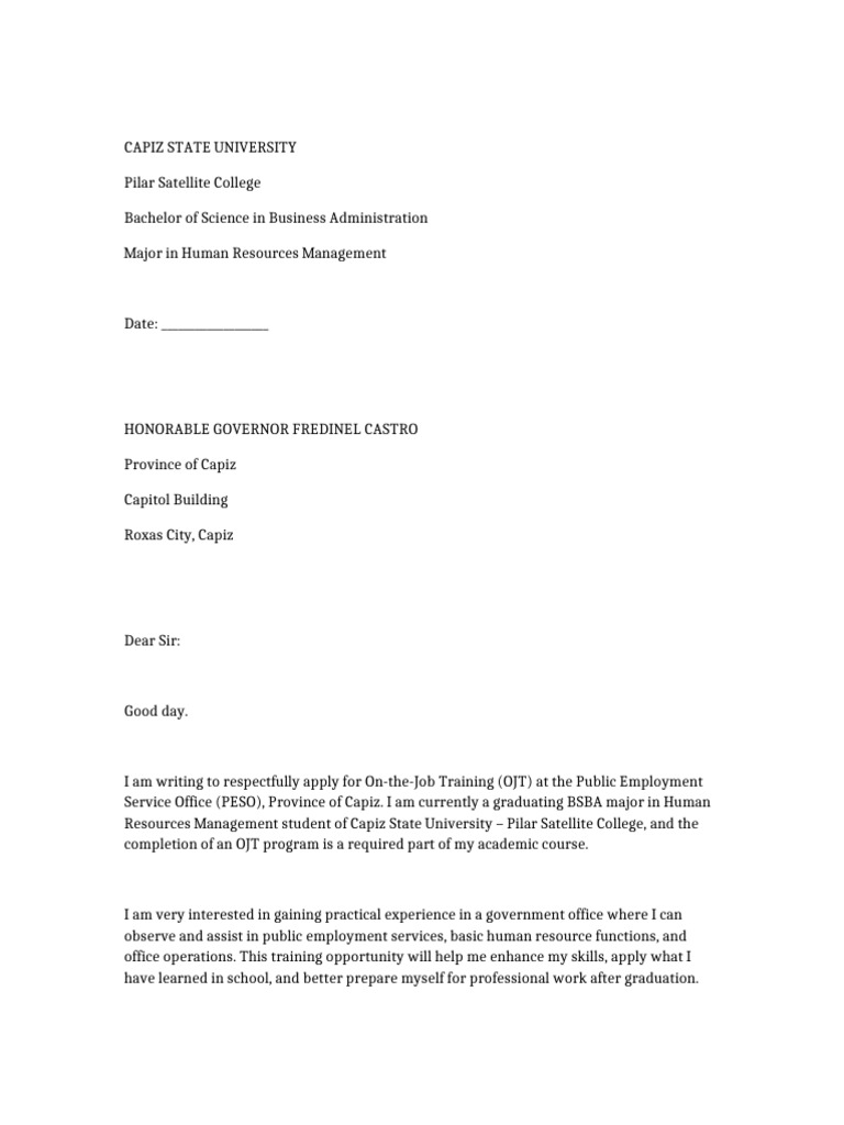 OJT Application Letter Mark Villeta | PDF