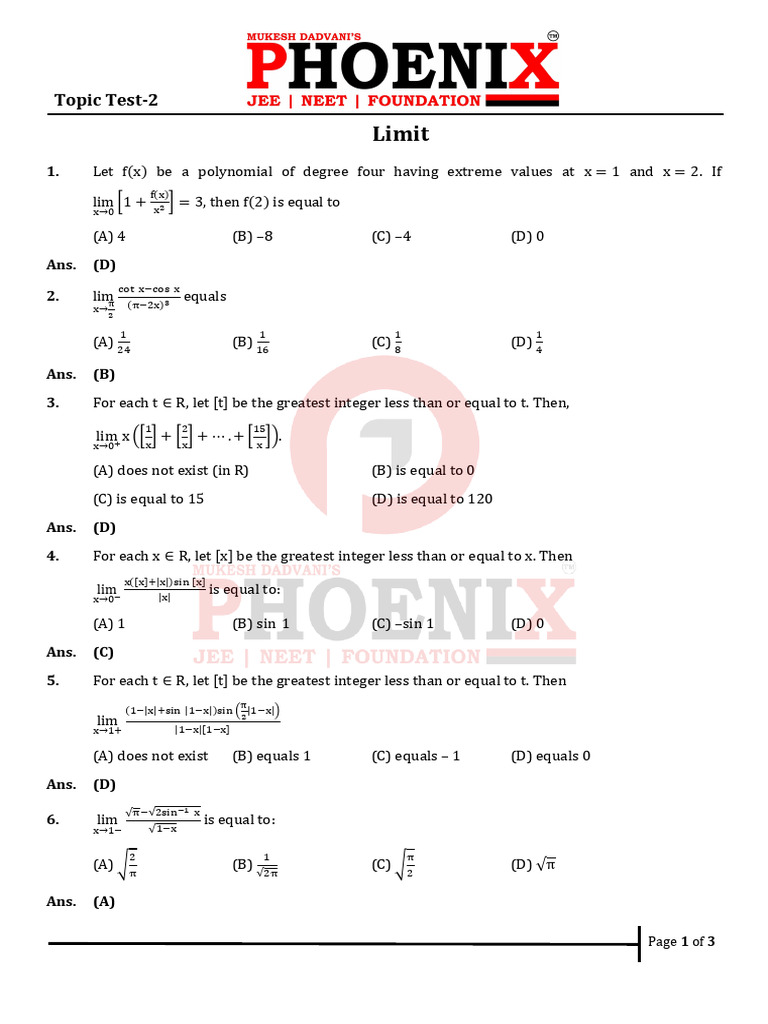 Limit - (Video Solution) | PDF | Chess Theory | Mathematics