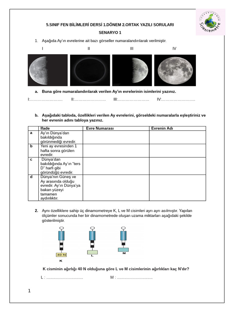 5.sinif Fen Dersi 1.donem 2.yazili | PDF