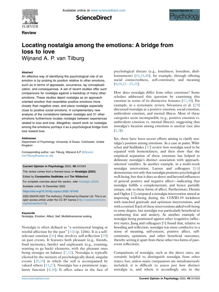 Nostalgia: A Bridge from Loss to Love | PDF | Emotions | Nostalgia