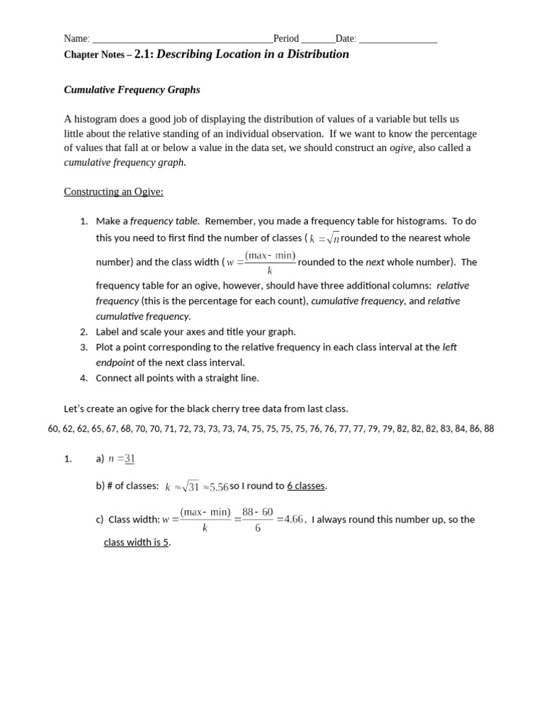 2 1 Notes Ogives Density Curves Transformations Z-Scores | PDF | Mean | Sat
