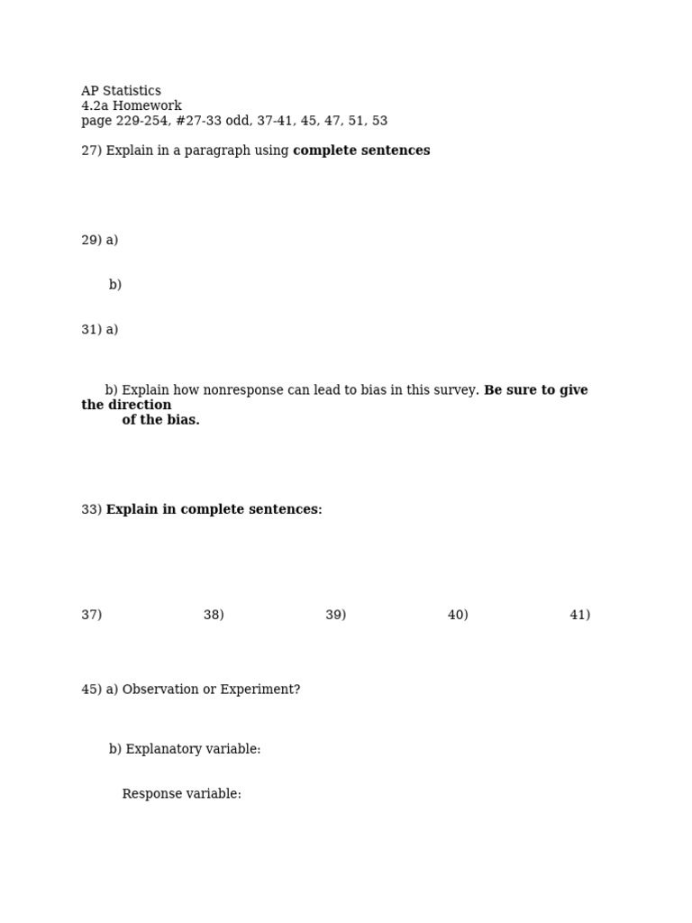 AP Statistics Homework Guide 4.2a | PDF