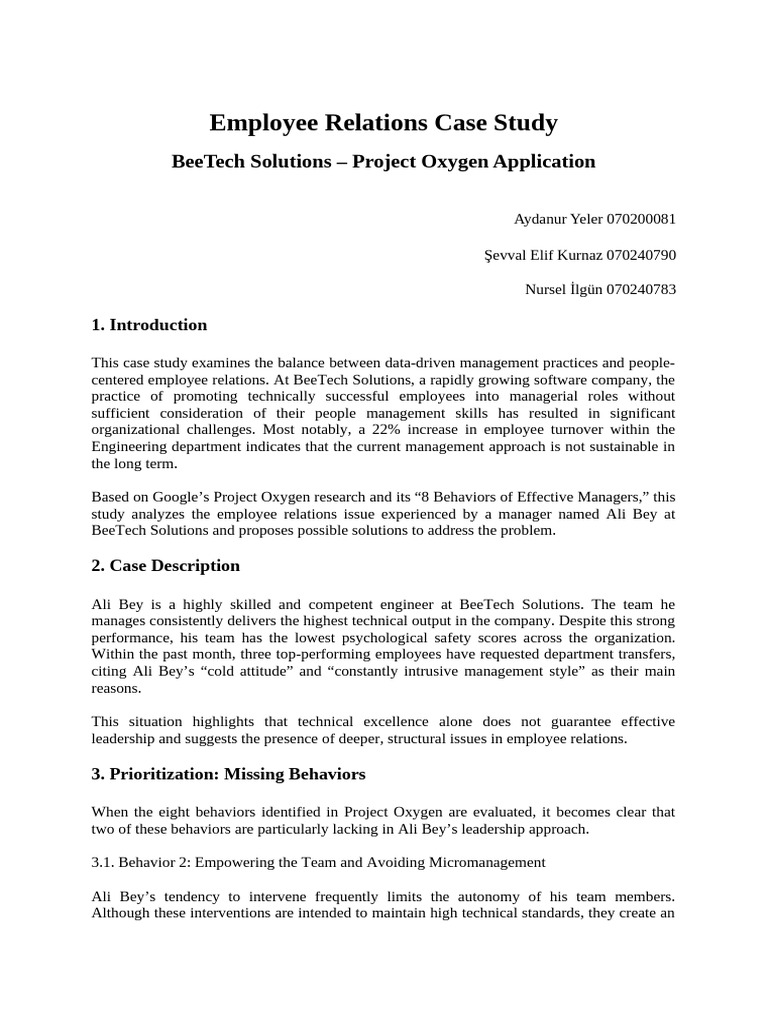 Employee Relations Case Study | PDF | Leadership | Psychology