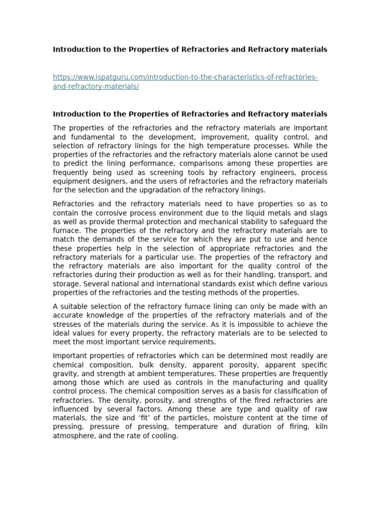 Refractory Materials: Key Properties Explained | PDF | Refractory ...