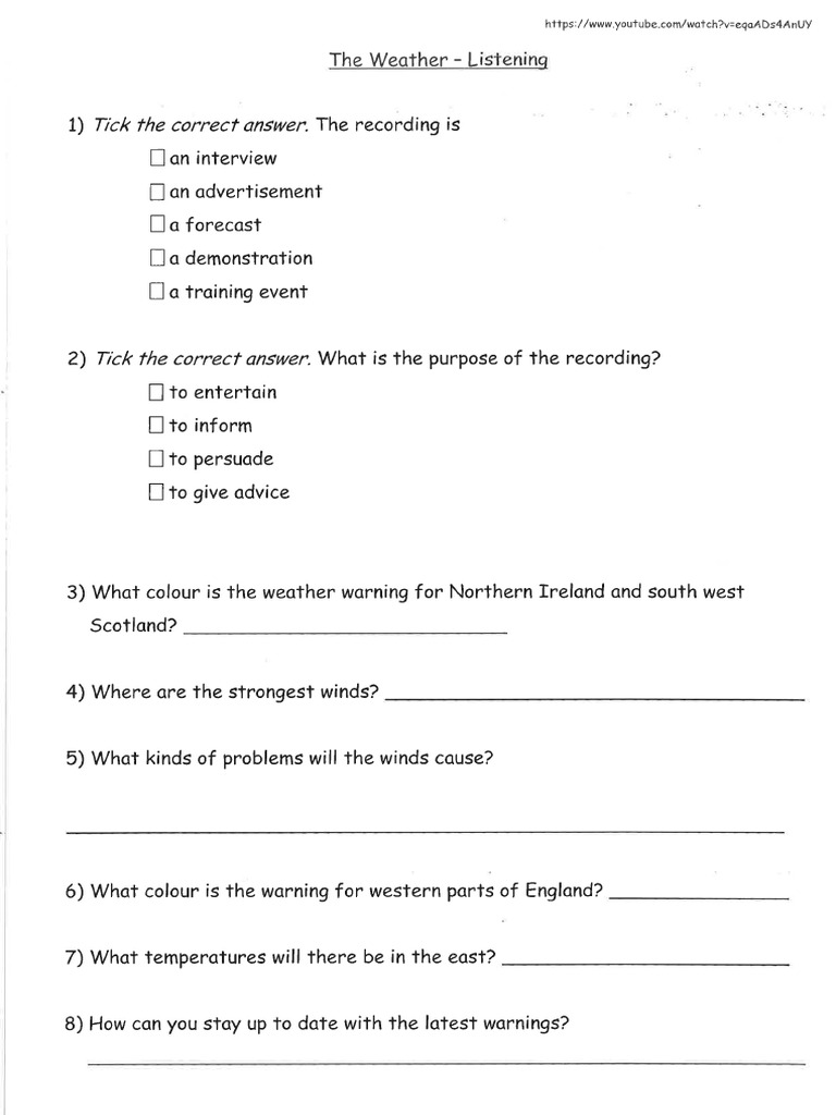 Weather Listening Questions | PDF