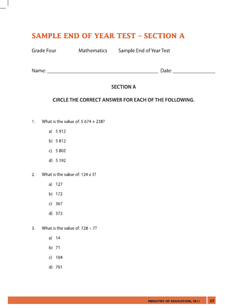 Grade Four Sample Test | PDF