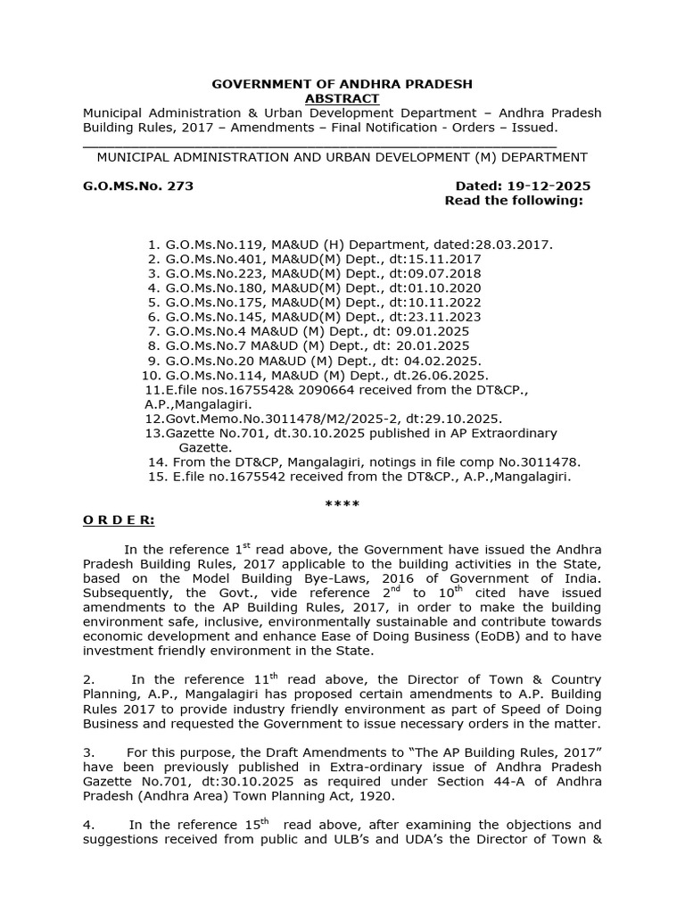 GO MS 273- Dt 19-12-2025-Building Rules AmendmentS | PDF | Green Building | Building Code