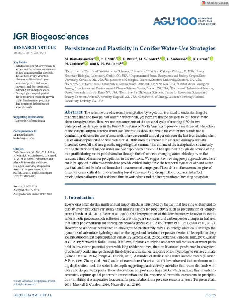 Conifer Water Use Strategies in Rockies | PDF | Water | Soil