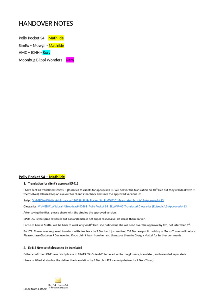 Handover Notes for Media Projects | PDF