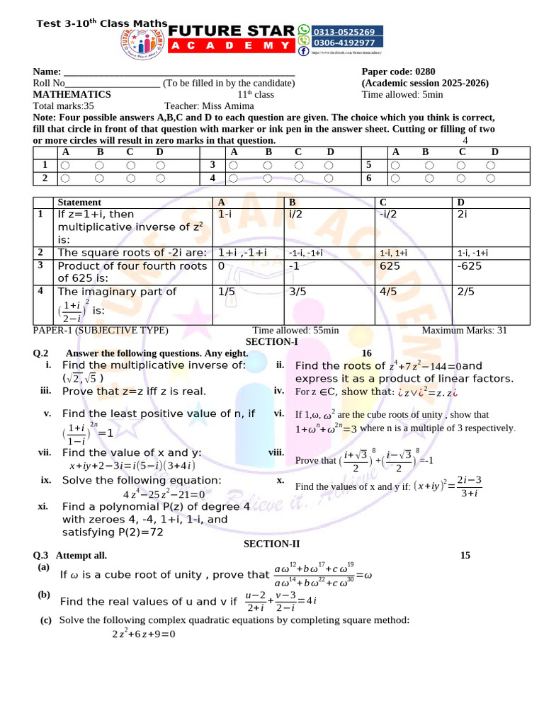1st Year Math t1 | PDF | Zero Of A Function | Square Root