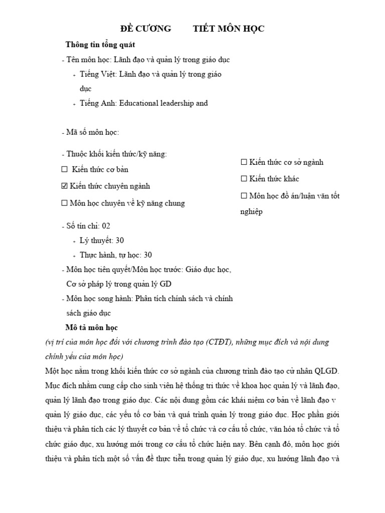 De Cuong Chi Tiet Mon Hoc | PDF