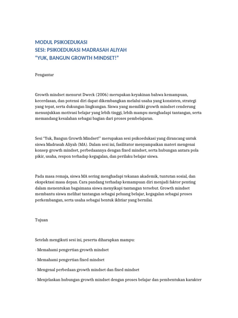 Modul KKN Growth Mindset Ma Format Sama Dengan Farah | PDF