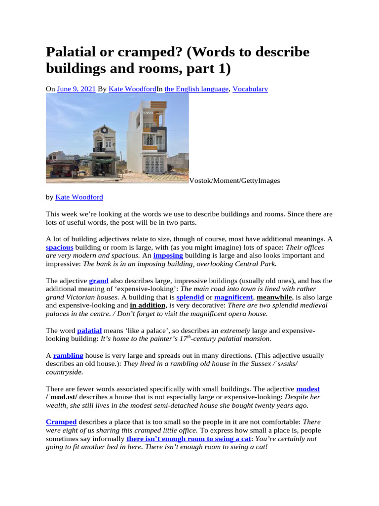 Buildings and Rooms- Palatial or Cramped (Words to Describe Buildings ...