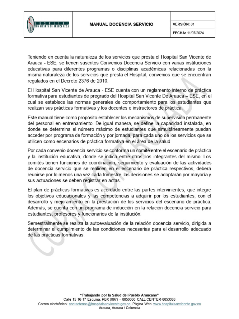 GT-DS-MA-001 MANUAL DOCENCIA SERVICIO | PDF | Hospital | Enseñando
