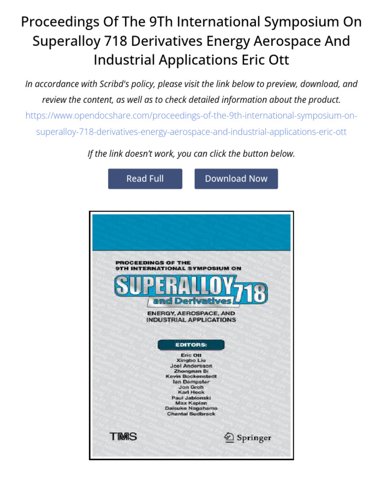 Proceedings of the 9th International Symposium on Superalloy 718 Derivatives Energy Aerospace ...