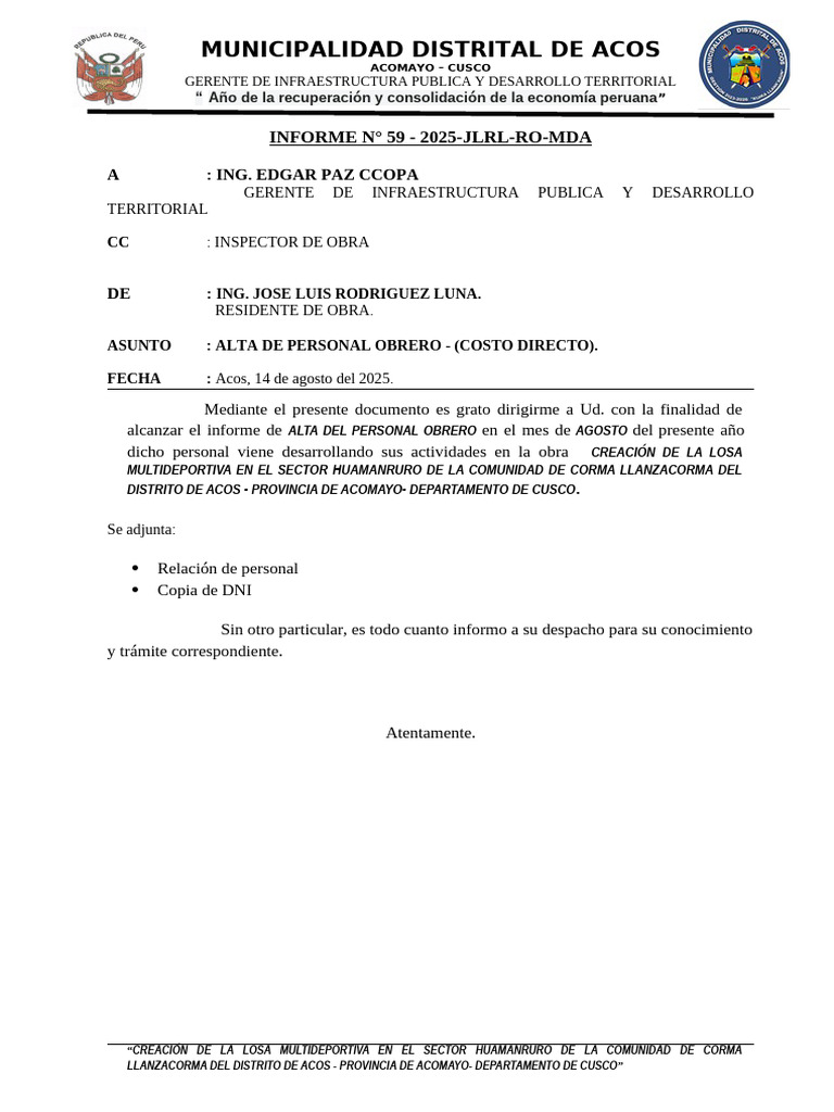 Informe de Alta Julio - 059 - | PDF