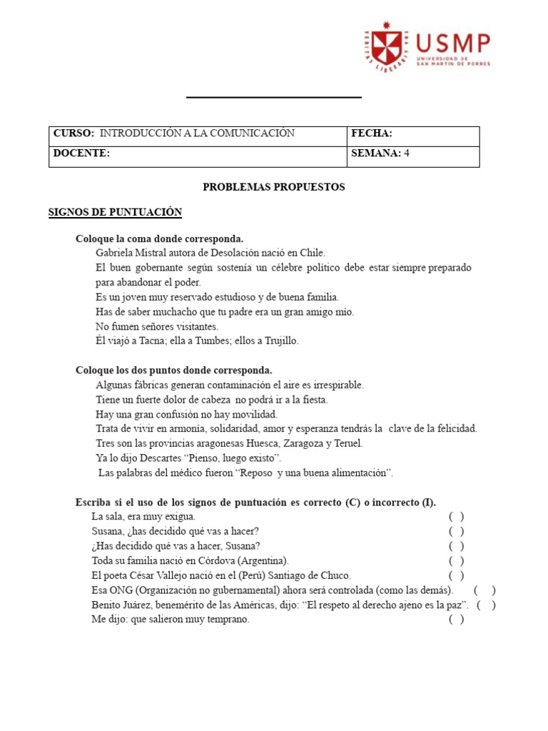 Práctica 4 - Signos de Puntuación - Ciclo i | PDF | Puntuación | Hospital