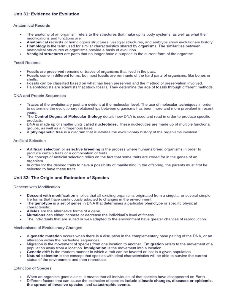 Unit 31 35 Key Points Summary in Life Science | PDF | Ecosystem | Evolution