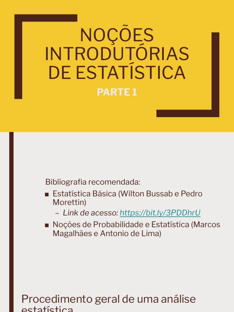 Introdução à estatística - Aula 1.pptx | PDF | Inferência estatística ...