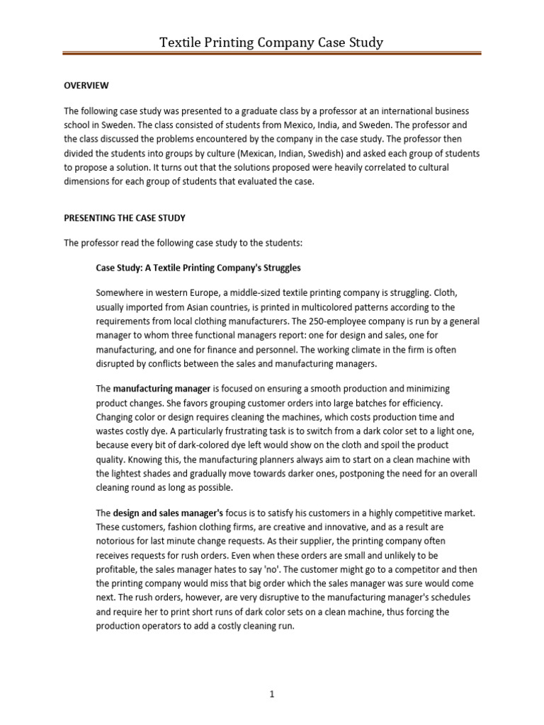 Textile Printing Company Case Study | PDF | Social Psychology