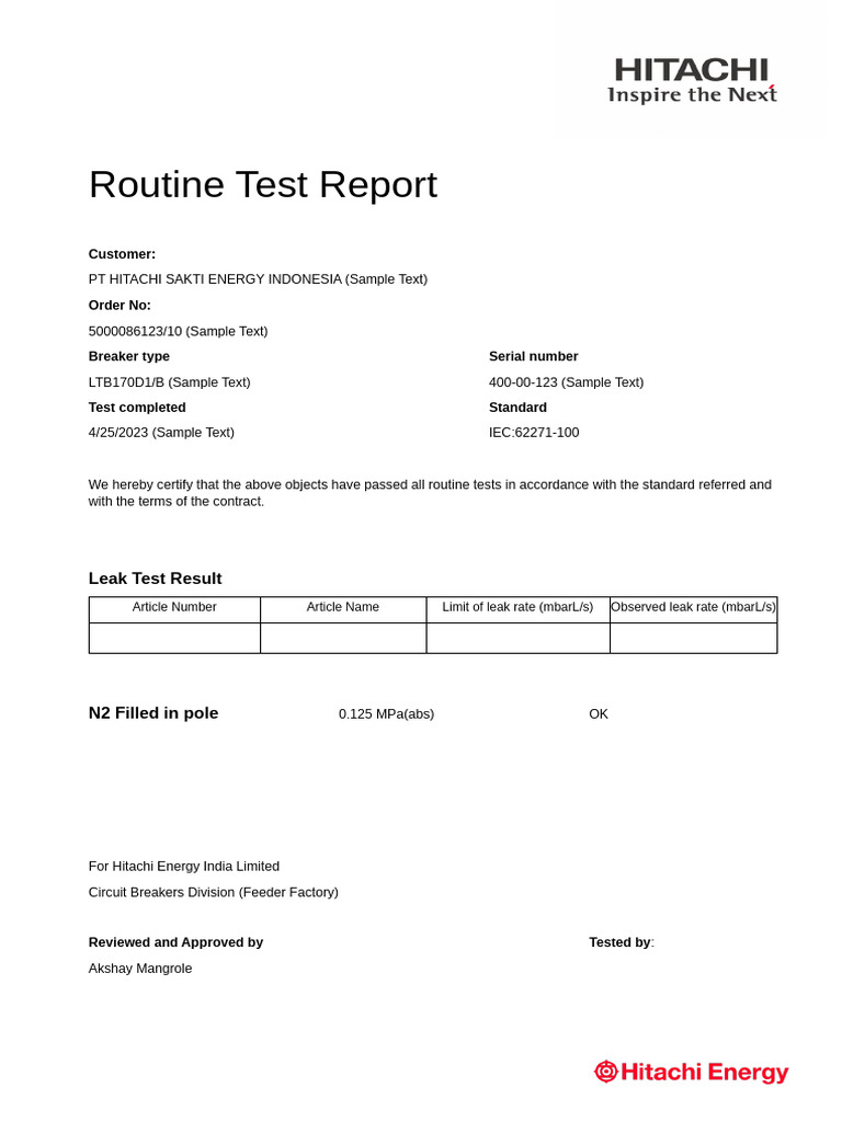 Routine Test Report LTA | PDF
