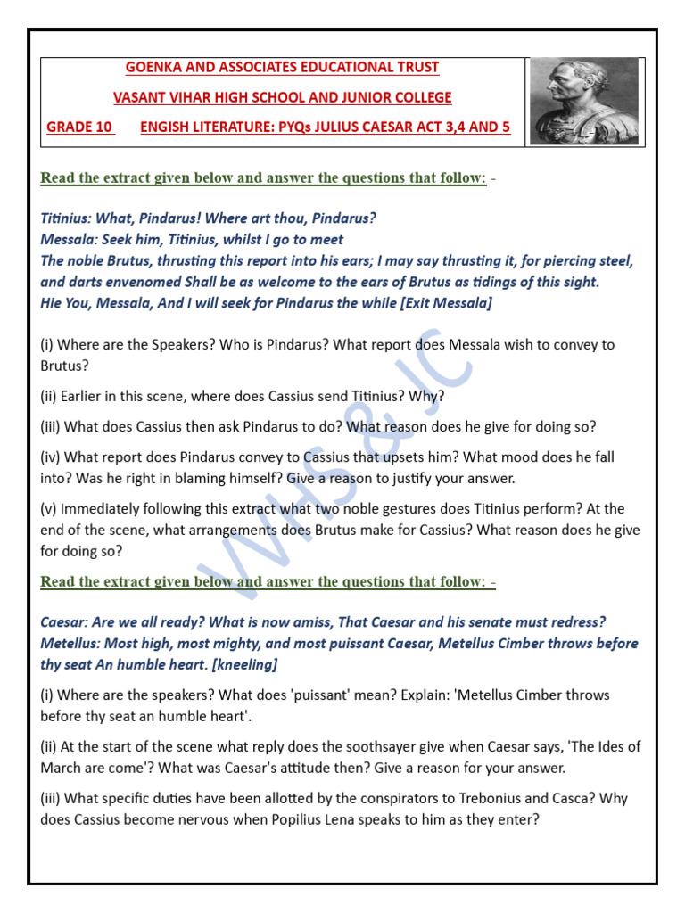 Julius Caesar Act 3-5 Literature Questions | PDF | Mark Antony | Julius ...