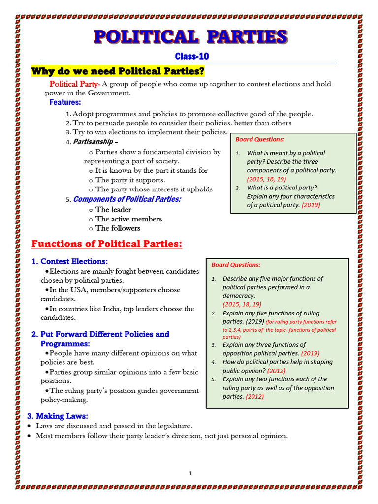 Importance of Political Parties in Democracy | PDF | Political Parties ...