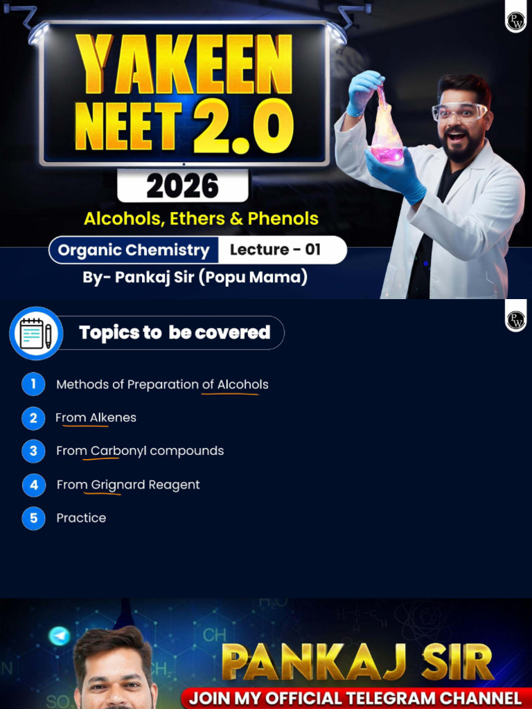 Alcohols, Ethers and Phenols 01 Class Notes Organic Chemistry by Pankaj ...