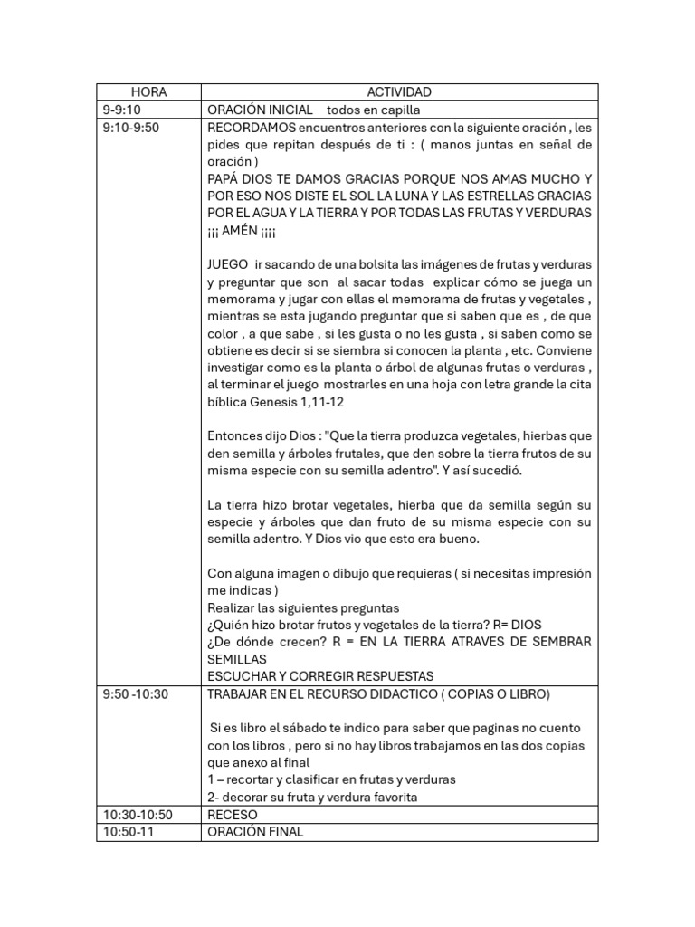 Plan de Clase Parvulitos | PDF