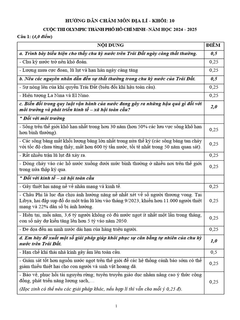 Huong Dan Cham Olympic Dia Li 10 (2024 - 2025) Final | PDF