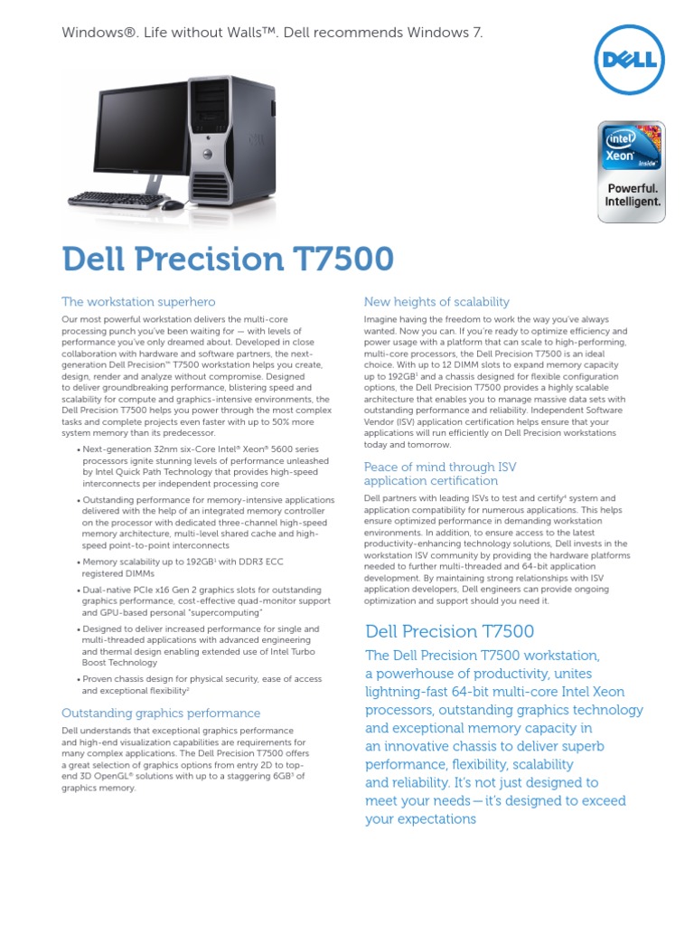 Dell Precision T7500 Spec Sheet English | PDF | 64 Bit Computing ...