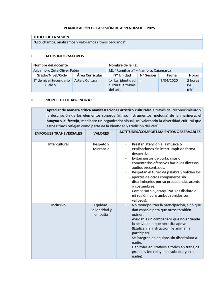 Unidad d3e. Esquema - Modelo- 2023- Sug. | PDF | Ritmo | Aprendizaje