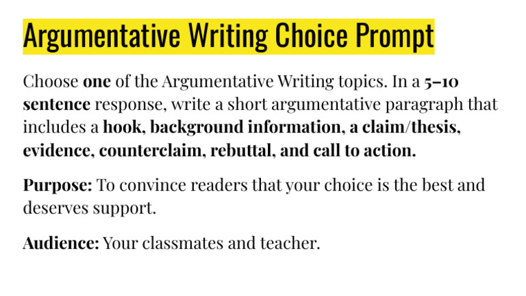Argumentative Writing Prompt Guide | PDF