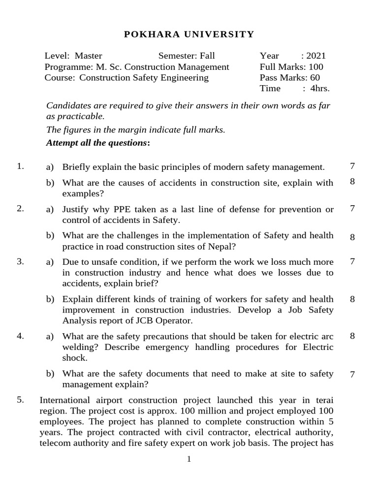 Construction Safety Engineering Exam Guide | PDF | Labor Relations | Labor