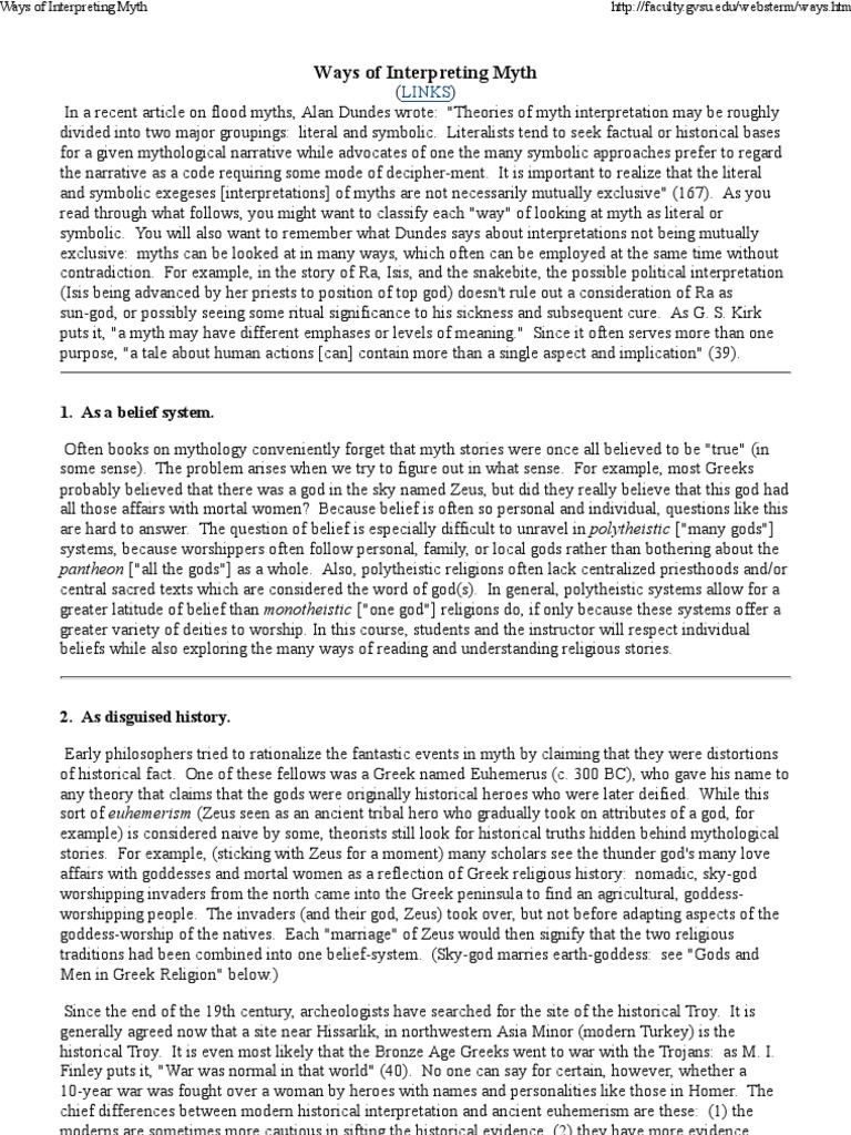 Ways of Interpreting Myth | PDF | Mythology | Greek Mythology