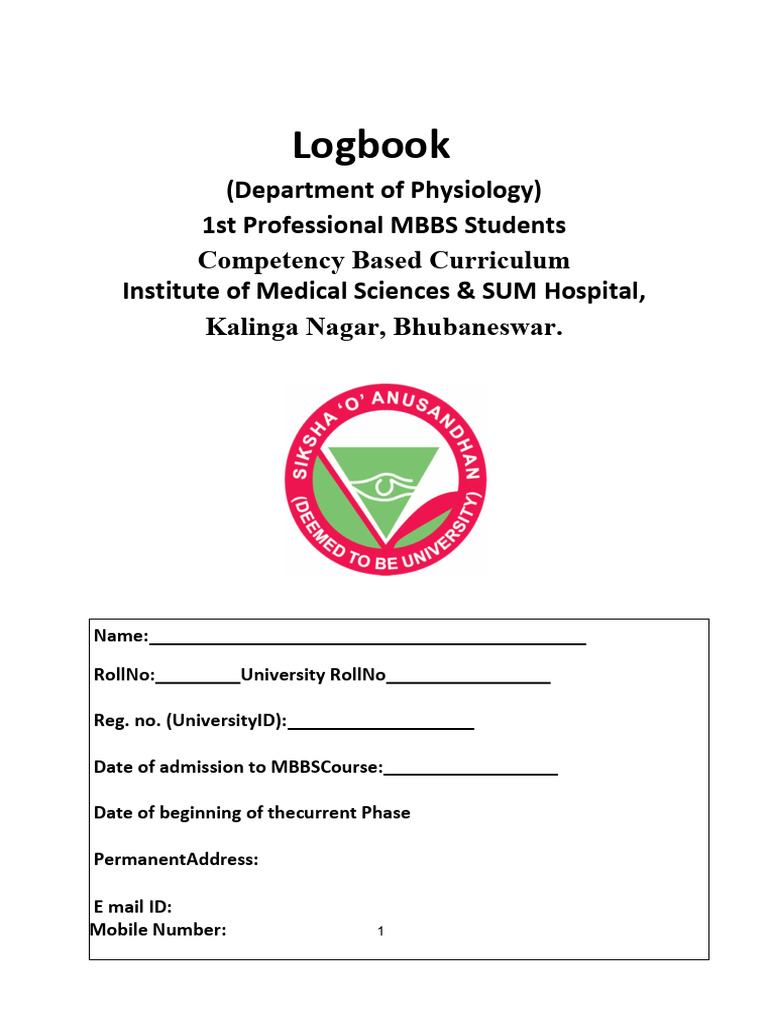 logbook mbbs 1 year practical og book Logbook (Department of Physiology ...