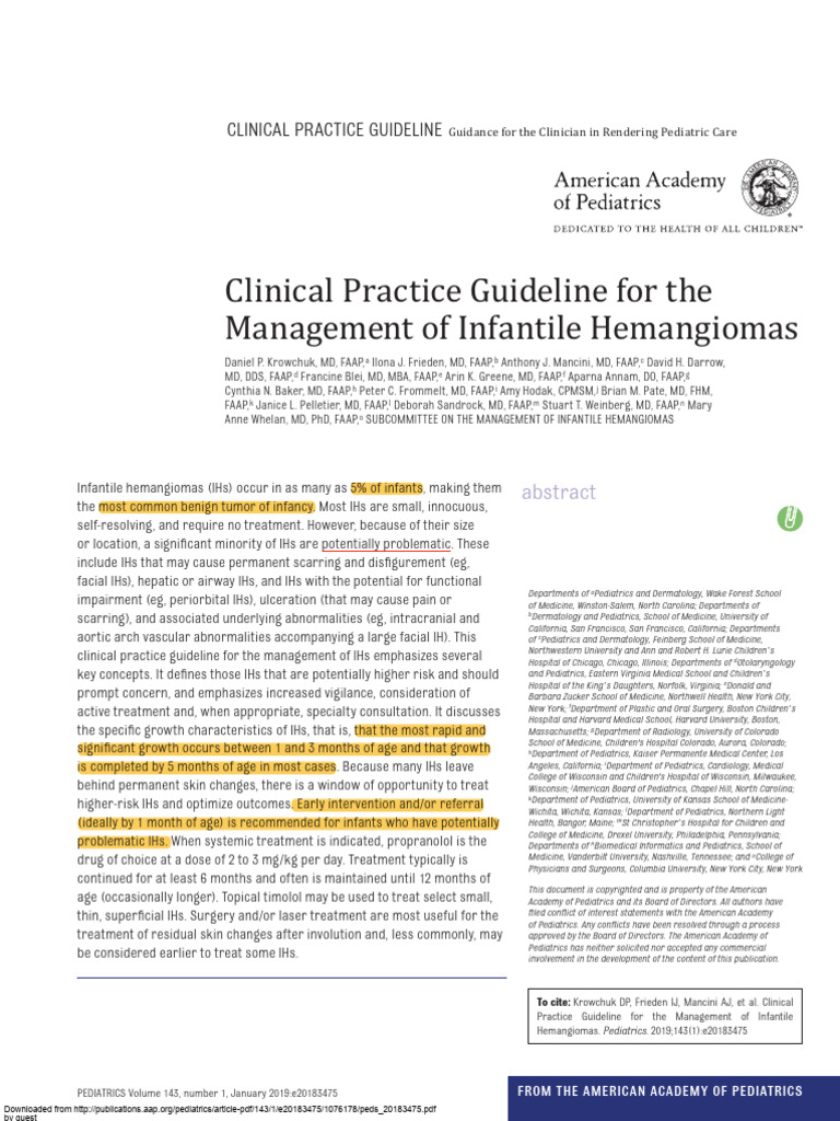 CPG Infantile Hemangioma | PDF | Diseases And Disorders | Medical ...