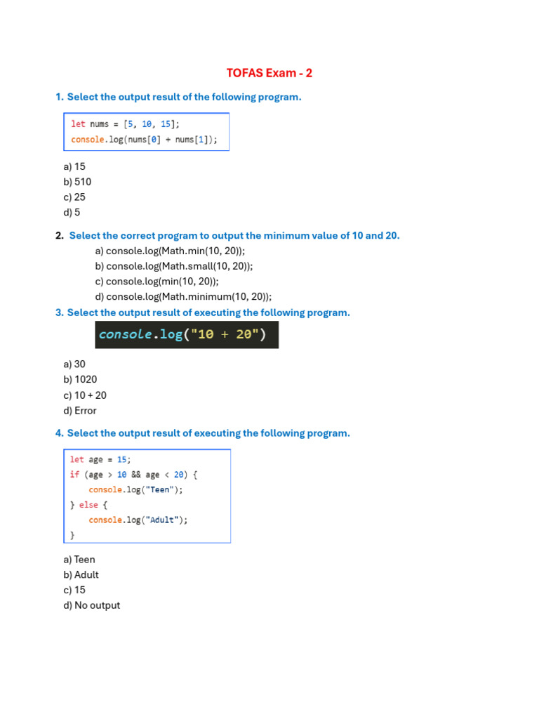 TOFAS EXAM 2 | PDF | Computer Programming