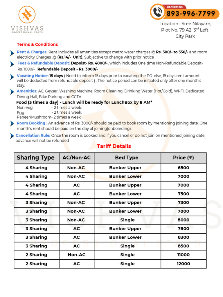 Vishvas Tariff - Sree Nilayam-Nov2025 | PDF | Chutney | Lunch