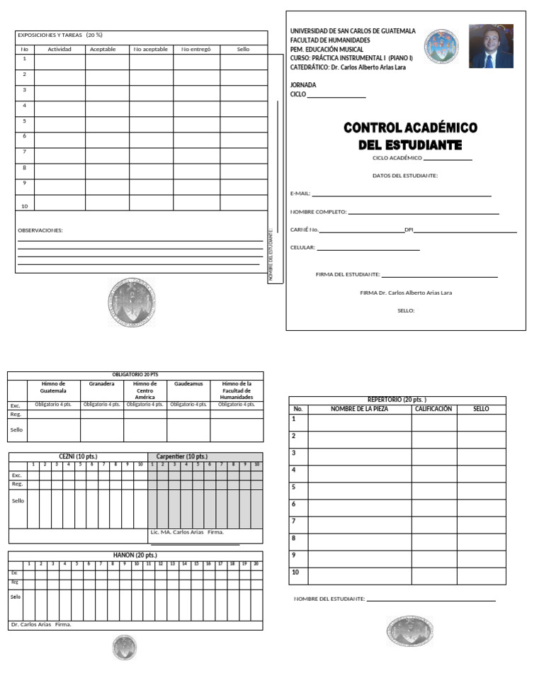 CONTROL DE PRACTICA INSTRUMENTAL PIANO I | PDF