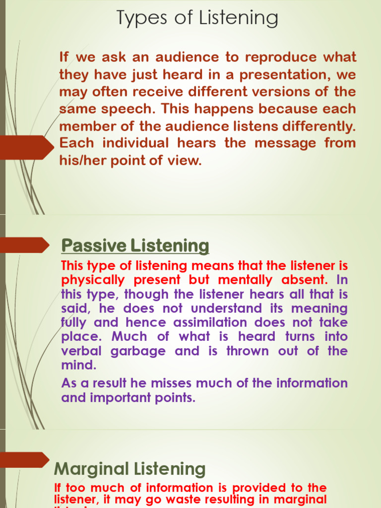 Types of Listening Final | PDF | Social Psychology | Cognitive Science