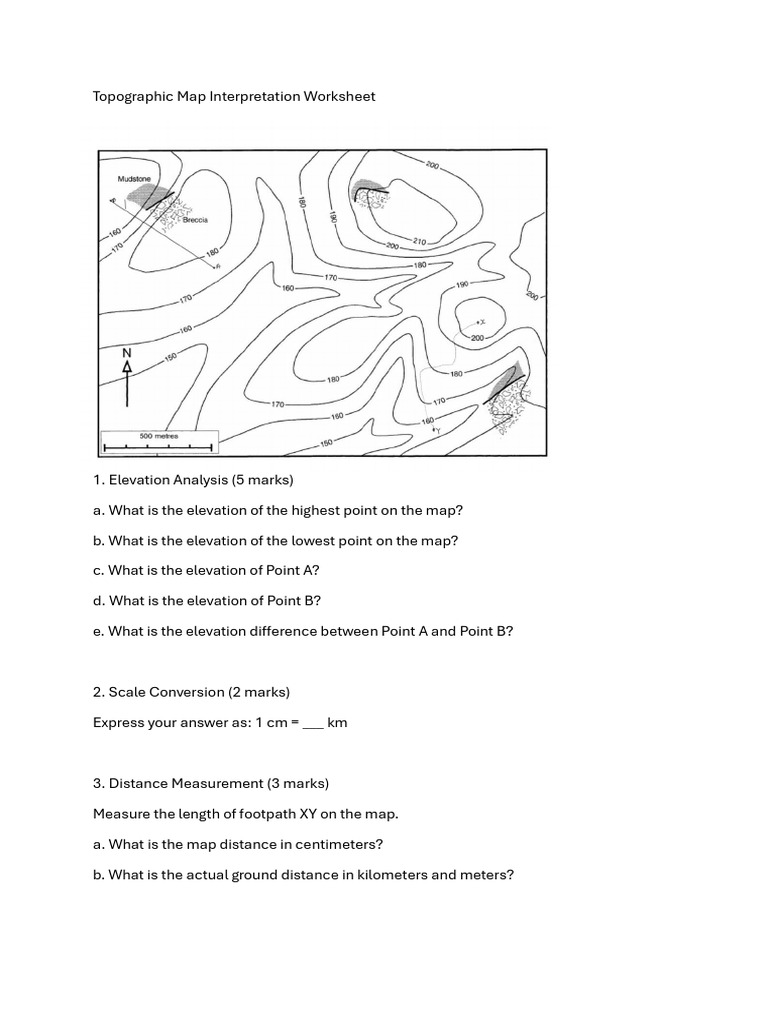 Topographic Map Interpretation Worksheet | PDF
