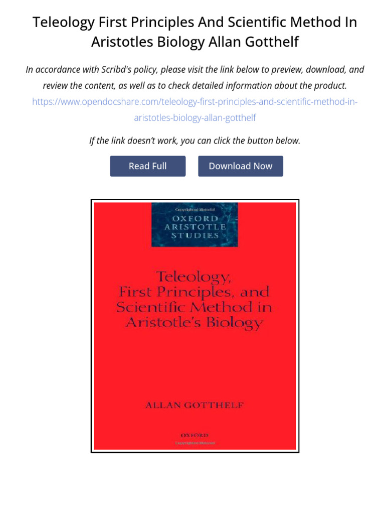 Teleology First Principles And Scientific Method In Aristotles Biology ...