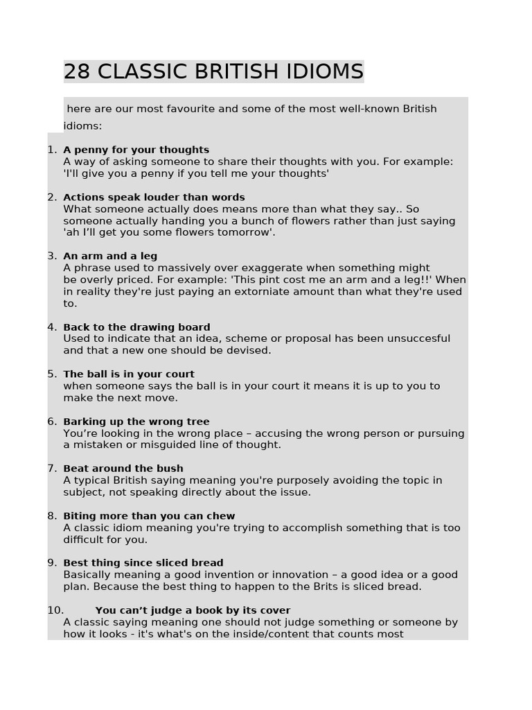 28 Classic British Idioms | PDF