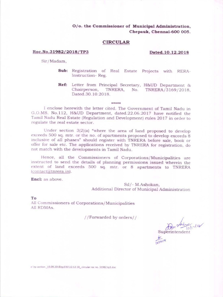 Roc No. 31983 Circular RERA (1) | PDF