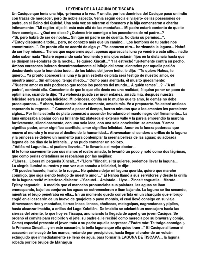 Leyenda de la Laguna de Tiscapa | PDF | Felicidad | Amor
