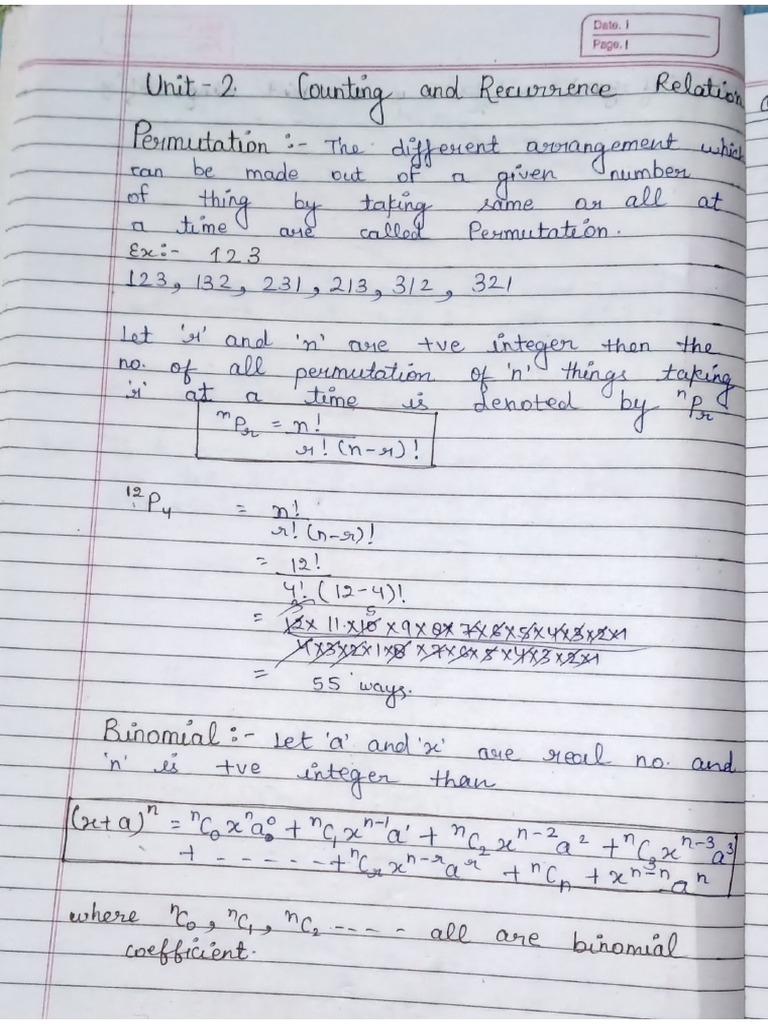 CCSU! BCA ! Maths 1 ! Unit 2 Counting and Recurrence Relation | PDF