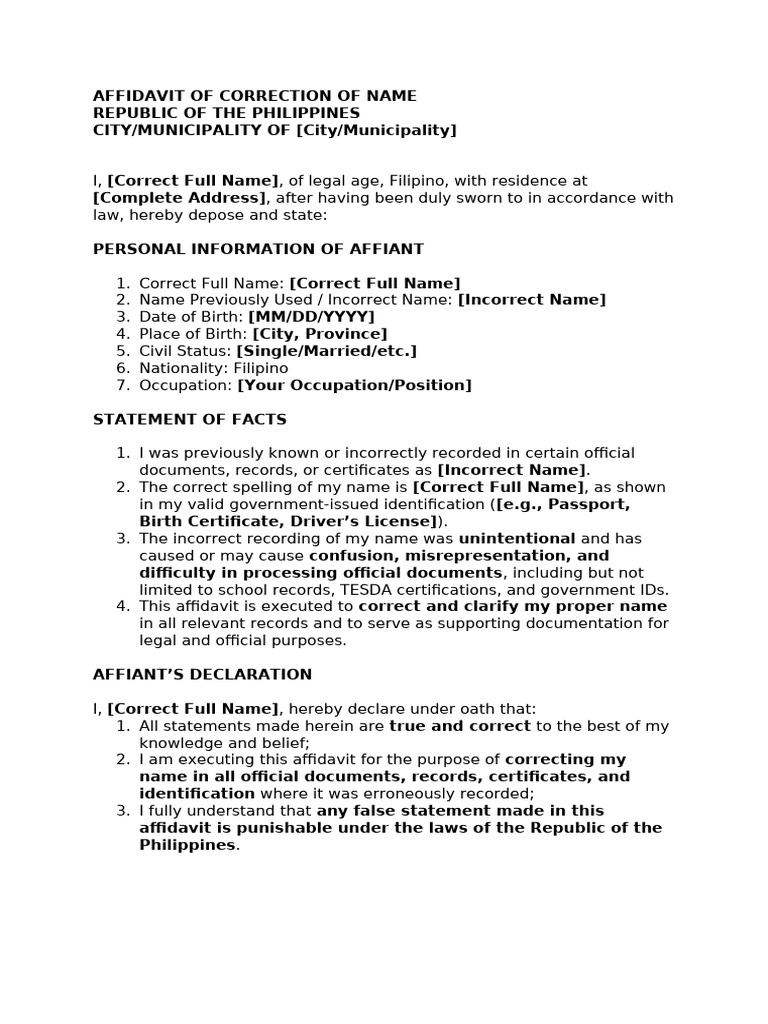 Affidavit of Correction of Name | PDF