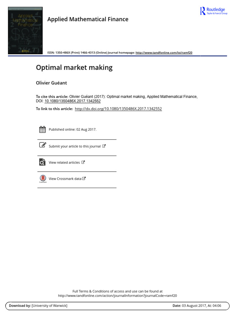 Gueant - Optimal market making | PDF | Market Maker | Financial Markets