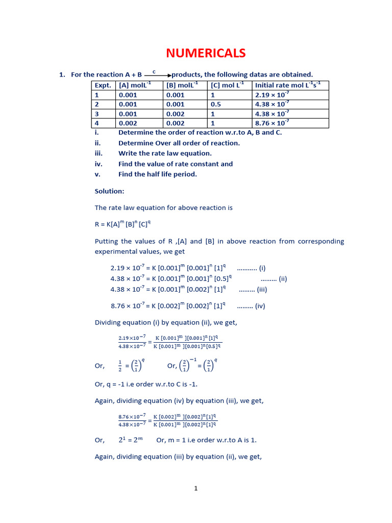 Reaction Order and Rate Law Calculations | PDF | Gases | Reaction Rate